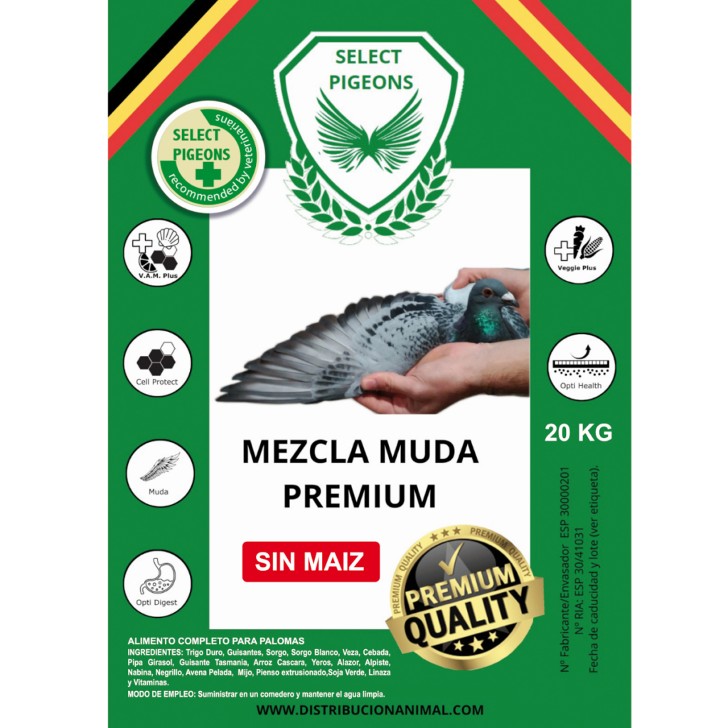 MEZCLA MUDA PREMIUM SIN MAIZ 20 KG - DISTRIBUCIONANIMAL